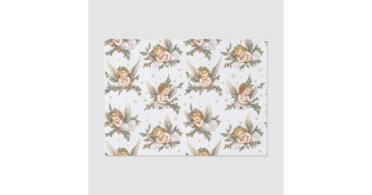 Vintage angels pattern white tissue paper | Zazzle
