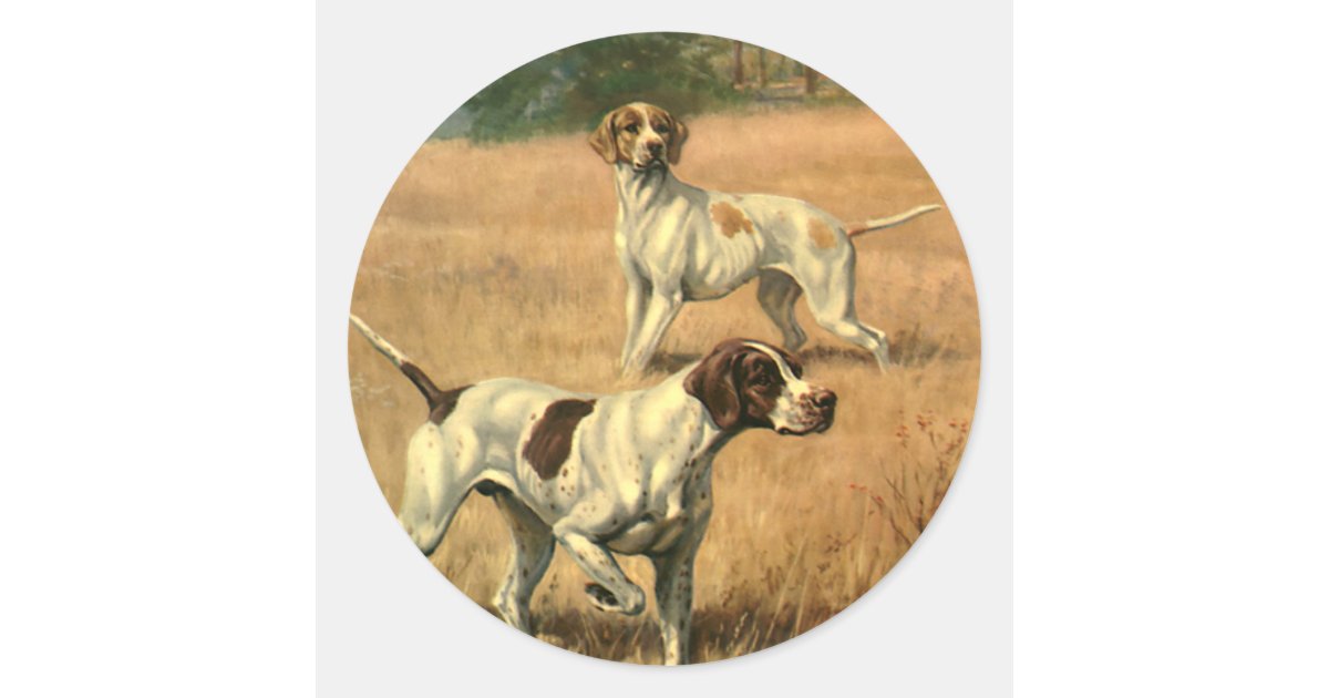 Vintage Animals, English Pointer Hunting Dogs Classic Round Sticker ...