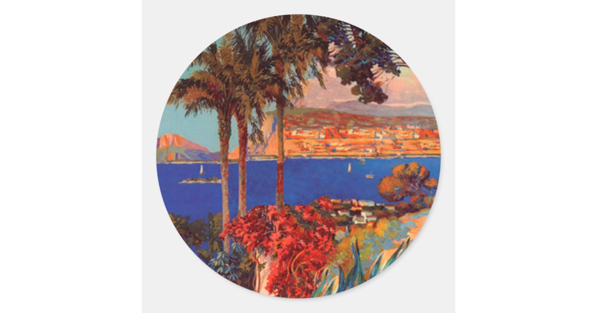 Vintage Antibes Cote D'Azur Travel Classic Round Sticker | Zazzle