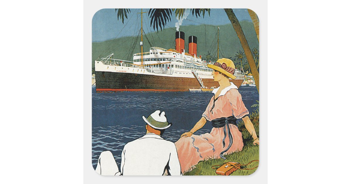 Vintage Antilles Cruise Art Square Sticker | Zazzle