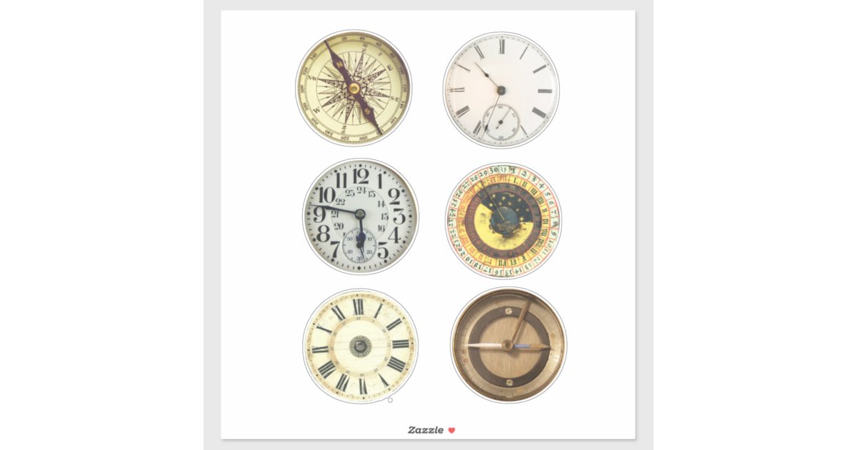 Vintage Antique Compass Clock Faces Sticker | Zazzle