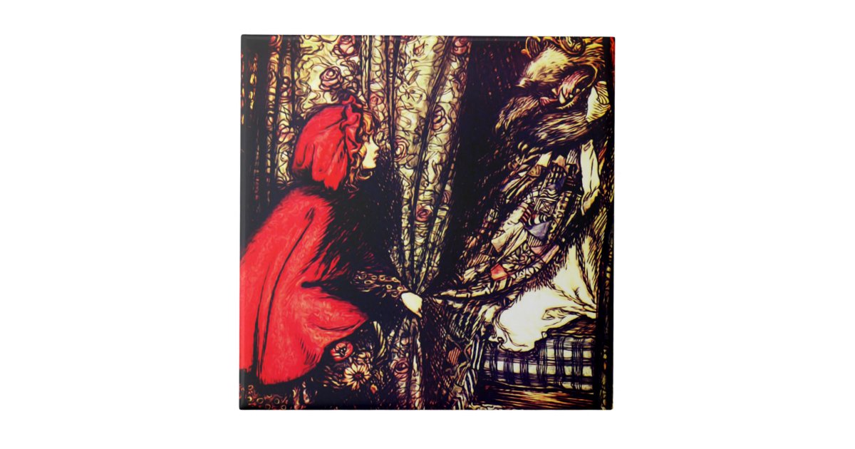 Vintage Antique Design Little Red Riding Hood Ceramic Tile | Zazzle