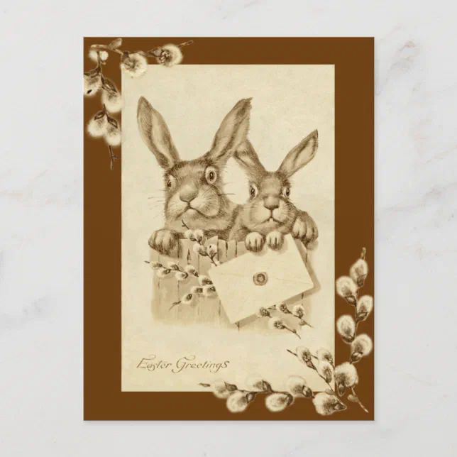 Vintage/Antique Easter Rabbit Sepia Postcard | Zazzle