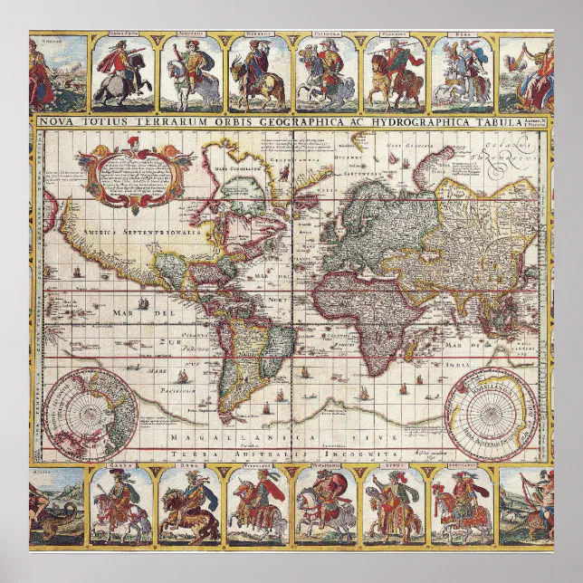 Vintage Antique Old World Map Design Faded Print | Zazzle