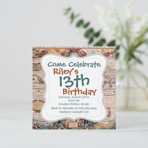 Vintage Antique Old World Map Design Faded Print Invitation | Zazzle