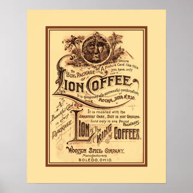 Vintage antique restored Lion Coffee advertising Poster | Zazzle