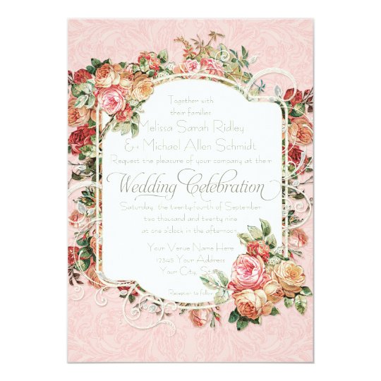 Vintage Antique Rose Floral Bouquet Formal Wedding Invitation | Zazzle.com