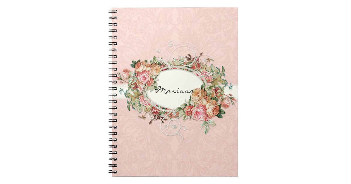 Vintage Antique Roses Floral Bouquet Modern Swirls Notebook | Zazzle