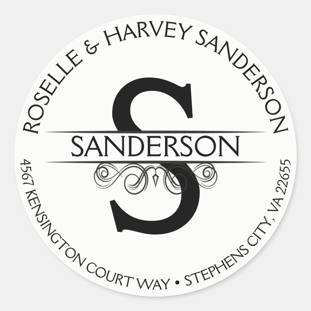 Vintage Antique Round Circular Name and Address Classic Round Sticker ...