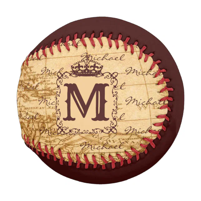 Vintage antique royal king world map rustic baseball | Zazzle