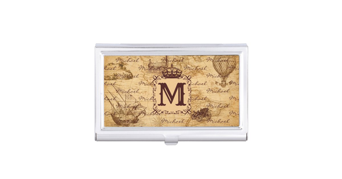 Vintage antique royal king world map rustic business card case | Zazzle