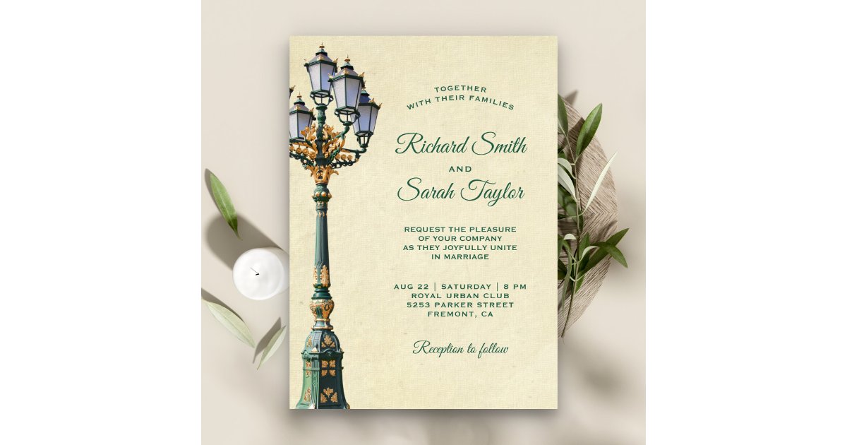 Vintage Antique Street lamp Wedding Invitation | Zazzle