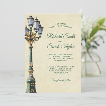 Vintage Antique Street lamp Wedding Invitation | Zazzle