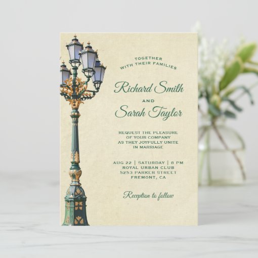 Vintage Antique Street lamp Wedding Invitation | Zazzle