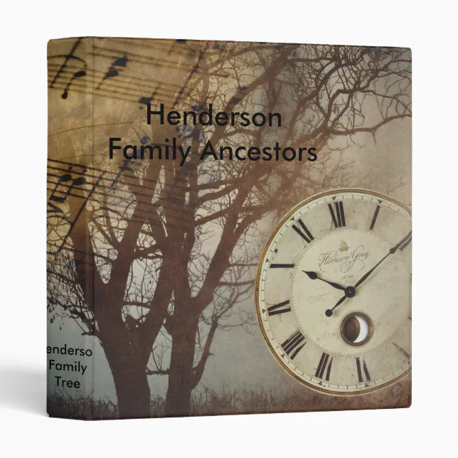 Vintage Antique Time Clock Family Tree Album 3 Ring Binder | Zazzle