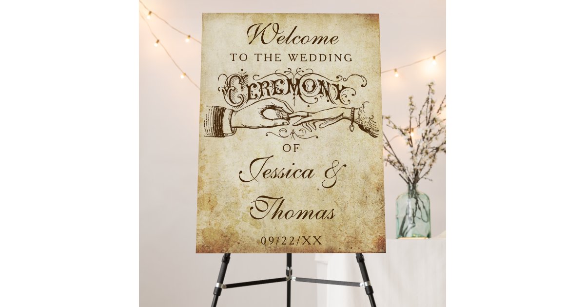 Vintage Antique Wedding Ceremony Welcome Sign | Zazzle