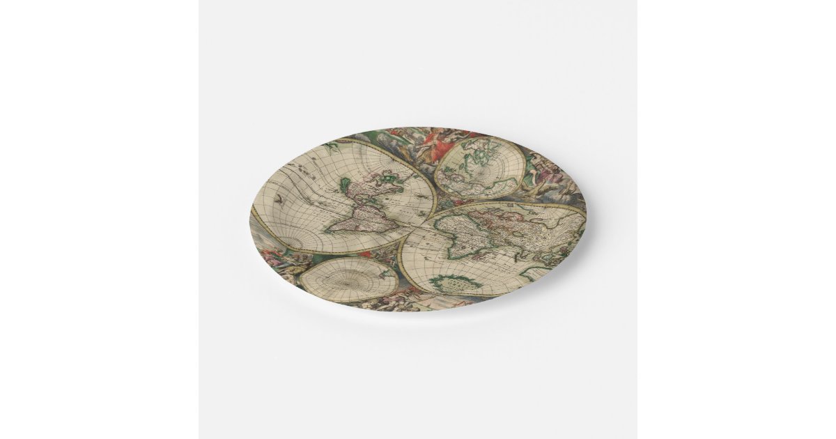Vintage Antique World Map Paper Plates | Zazzle