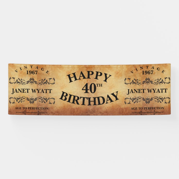 Vintage Any Age Birthday Design Banner | Zazzle