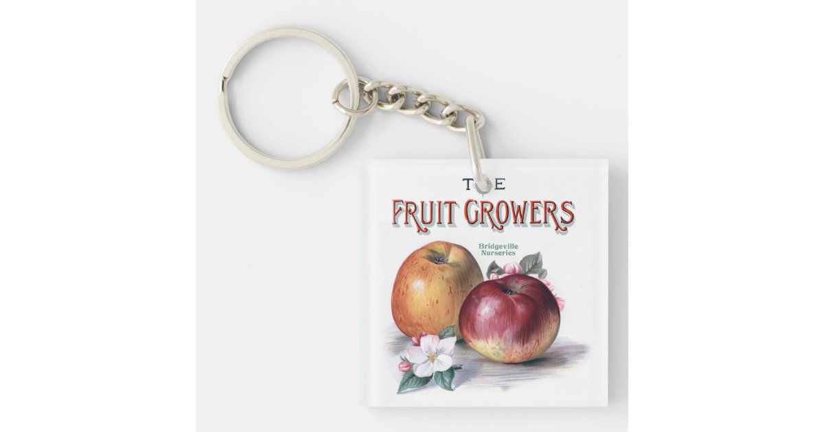 Vintage Apples with Flowers The Fruit Growers Keychain | Zazzle