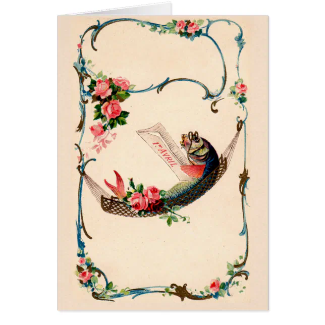 Vintage April Fish in a Hammock Card | Zazzle