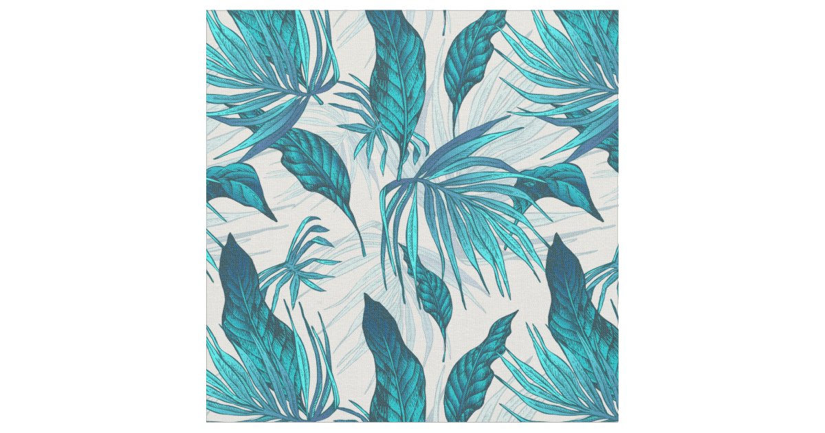 Vintage Aqua and Teal Tropical Pattern Fabric | Zazzle
