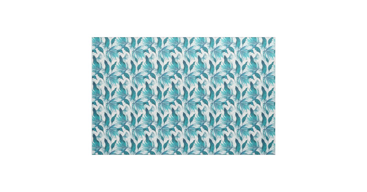 Vintage Aqua and Teal Tropical Pattern Fabric | Zazzle