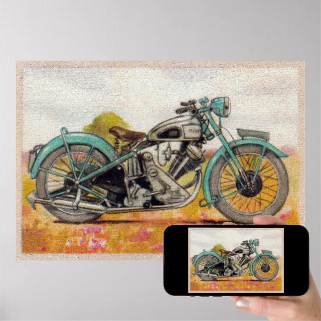 Vintage Aqua Blue Motorcycle Print | Zazzle