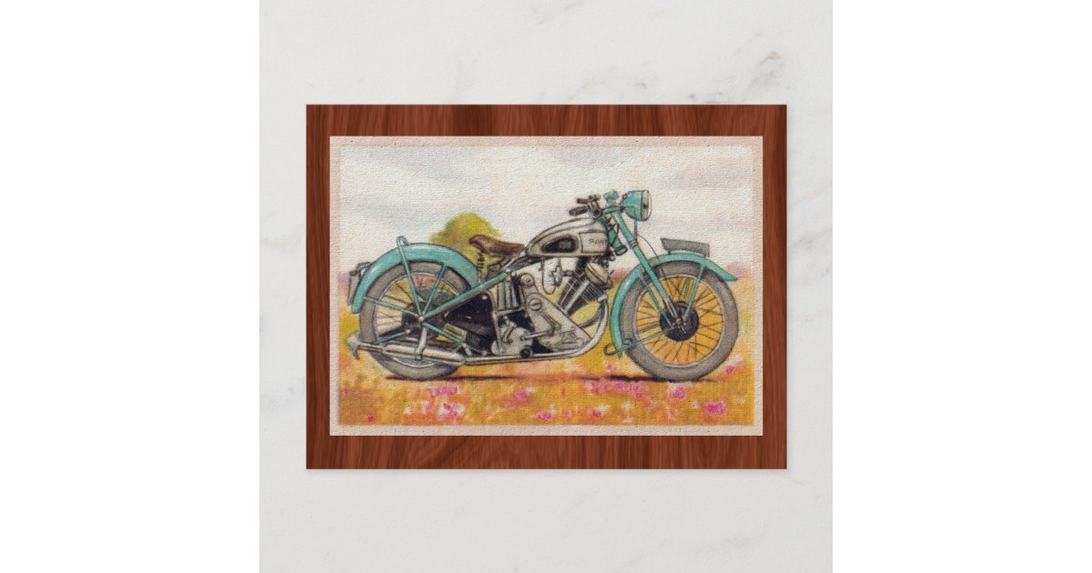 Vintage Aqua Blue Motorcycle Print Postcard | Zazzle