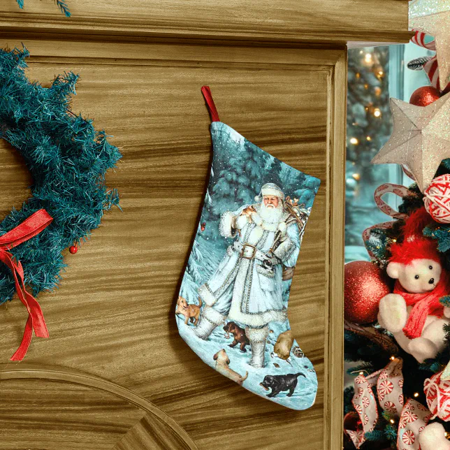 Vintage Aqua Blue Santa Claus Christmas Stocking | Zazzle