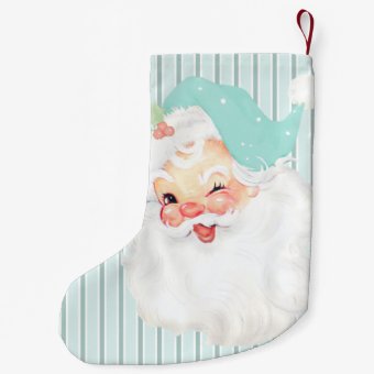 Vintage Aqua Blue Santa Wink Christmas Stocking | Zazzle