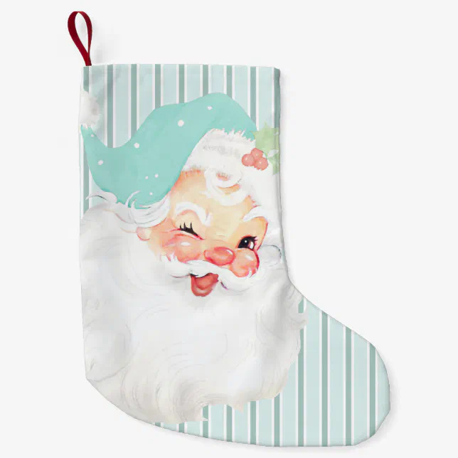 Vintage Aqua Blue Santa Wink Christmas Stocking | Zazzle