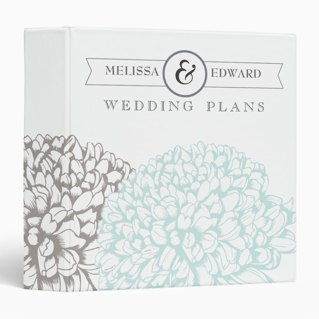 Vintage Aqua Flowers Wedding Planner Binder | Zazzle