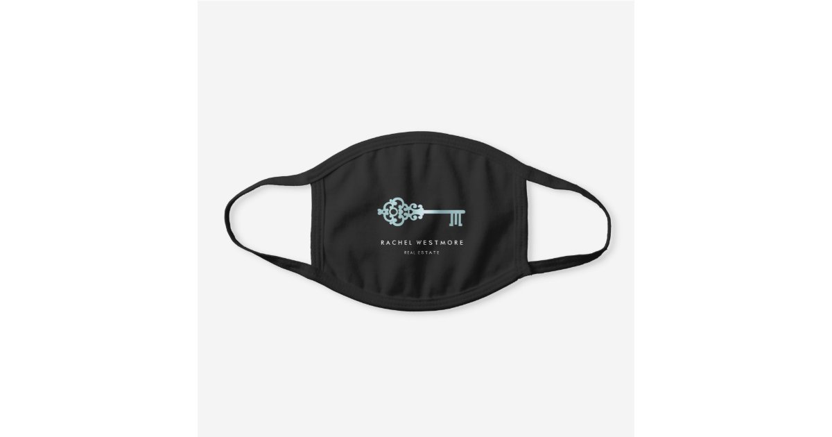 Vintage Aqua Key | Realtor or Real Estate Agent Black Cotton Face Mask ...