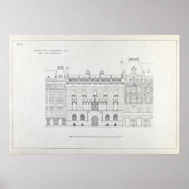 Vintage Architectural Drawings of Hallwyl House Poster | Zazzle