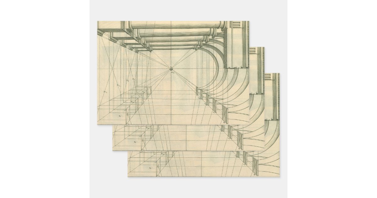 Vintage Architecture, Arches Columns Perspective Wrapping Paper Sheets ...