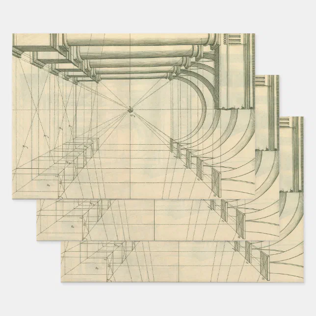 Vintage Architecture, Arches Columns Perspective Wrapping Paper Sheets ...