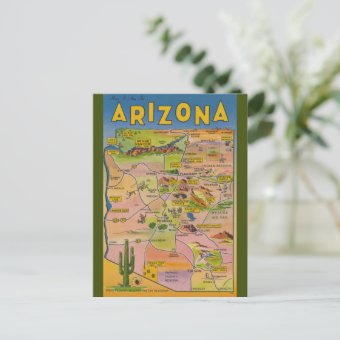 Vintage Arizona Map and Cactus Postcard | Zazzle
