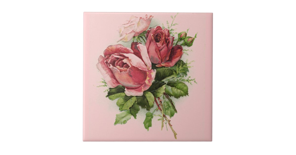 Vintage Art Antique Roses Ceramic Tile | Zazzle
