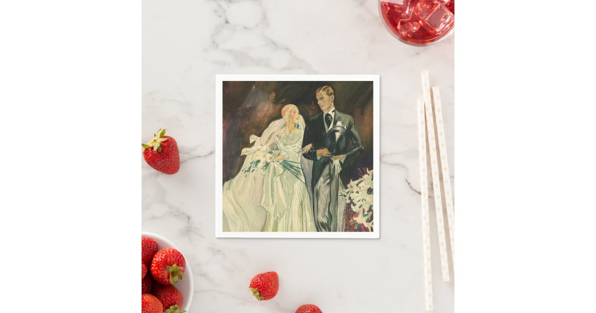 Vintage Art Deco Bride and Groom Newlyweds Wedding Napkins | Zazzle