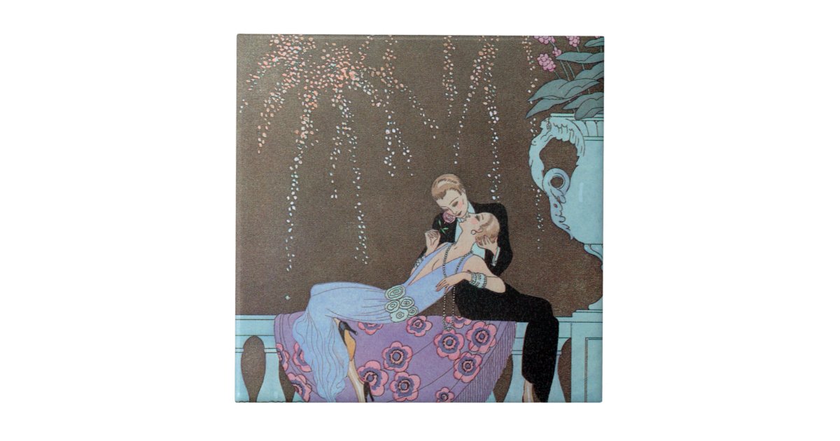 Vintage Art Deco Fireworks Le Feu, George Barbier Tile | Zazzle