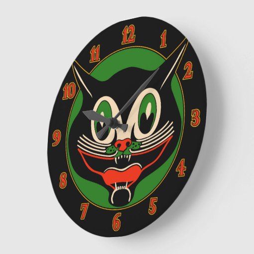 Vintage Art Deco Halloween Cat Large Clock | Zazzle
