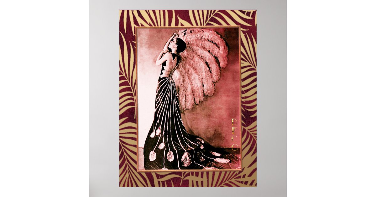 Vintage Art Deco Lady with Fan Poster | Zazzle