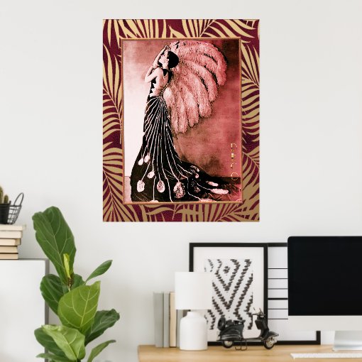 Vintage Art Deco Lady with Fan Poster | Zazzle
