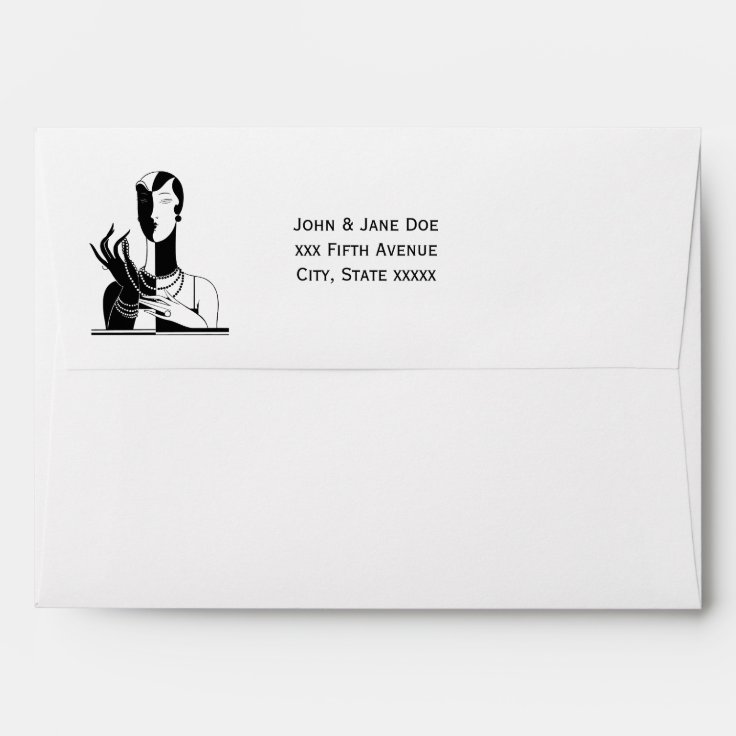 Vintage Art Deco Lady With Pearls Black Transp Envelope | Zazzle