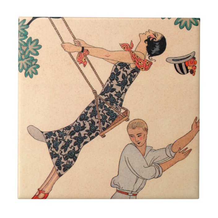 Vintage Art Deco Love, The Swing by George Barbier Tile | Zazzle.com