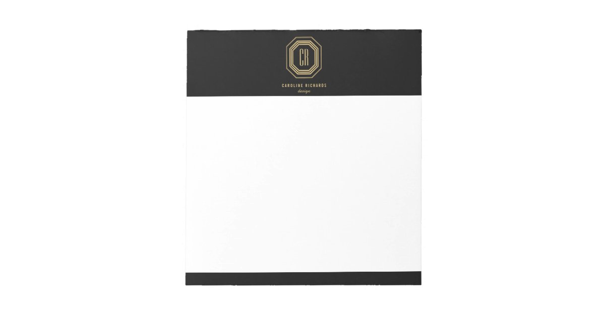 Vintage Art Deco Monogram Gold/Black Notepad | Zazzle