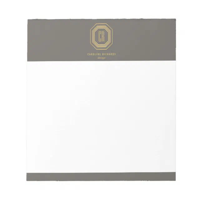 Vintage Art Deco Monogram Gold/Gray Notepad | Zazzle