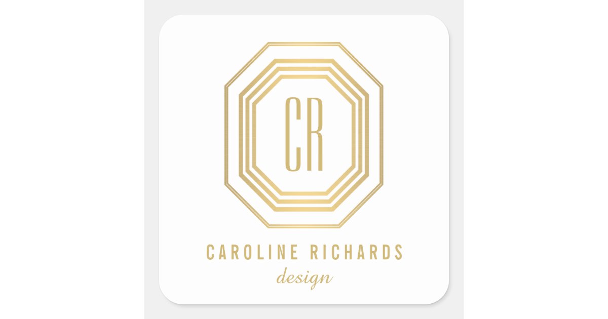 Vintage Art Deco Monogram Gold/White Square Sticker | Zazzle