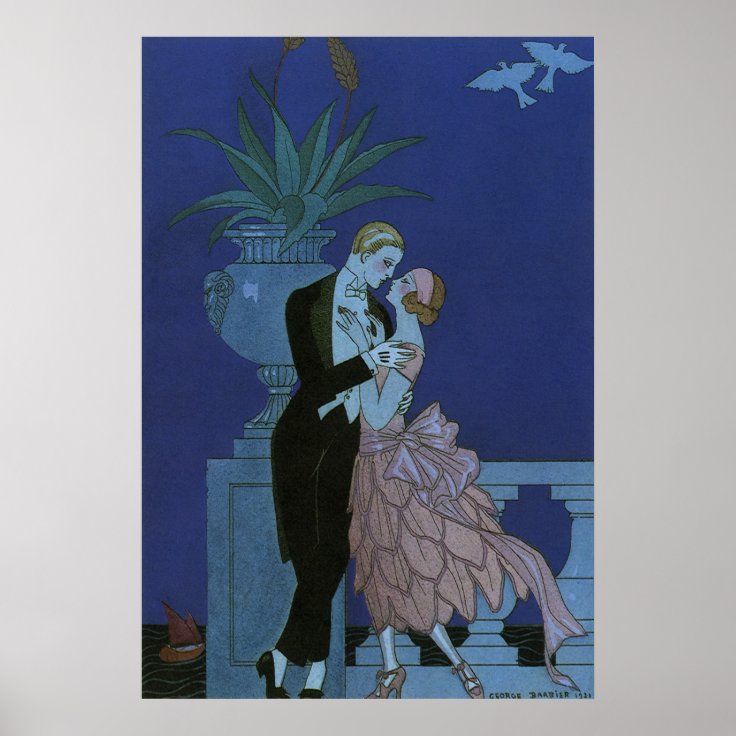 Vintage Art Deco Newlyweds, Oui by George Barbier Poster | Zazzle