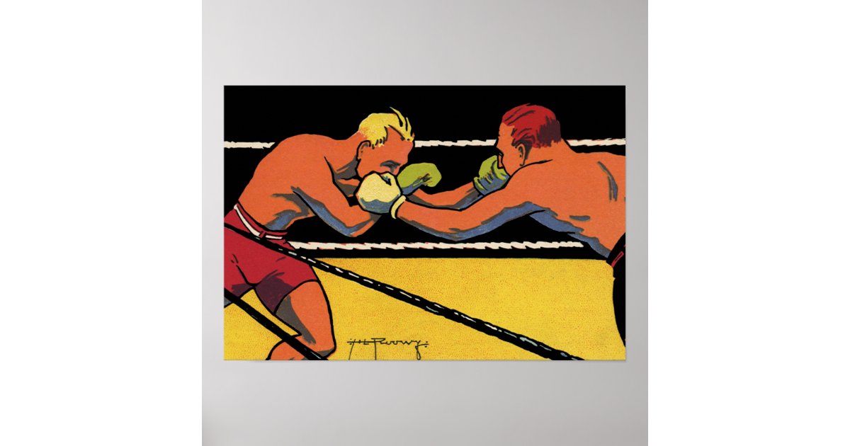 Vintage Art Deco Sports Boxing, Boxers Punching Poster | Zazzle
